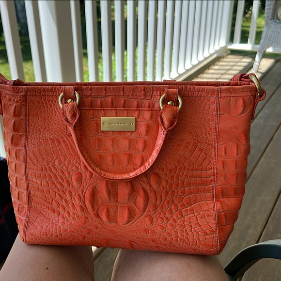 Brahmin | Bags | Brahmin Orange Satchel With Crocodile Embossed Texture ...